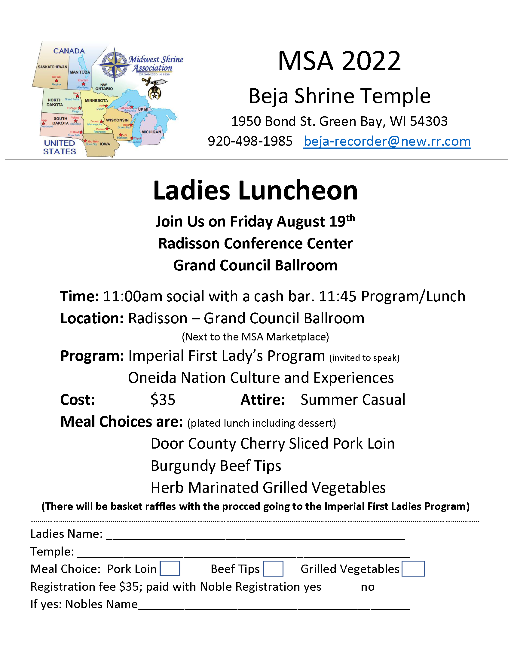 MSA 2022 Schedule of Events - Beja Shriners